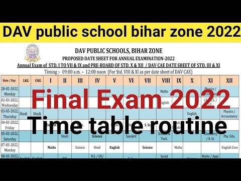 DAV public school annual exam routine 2022/DAV public school bihar zone ...