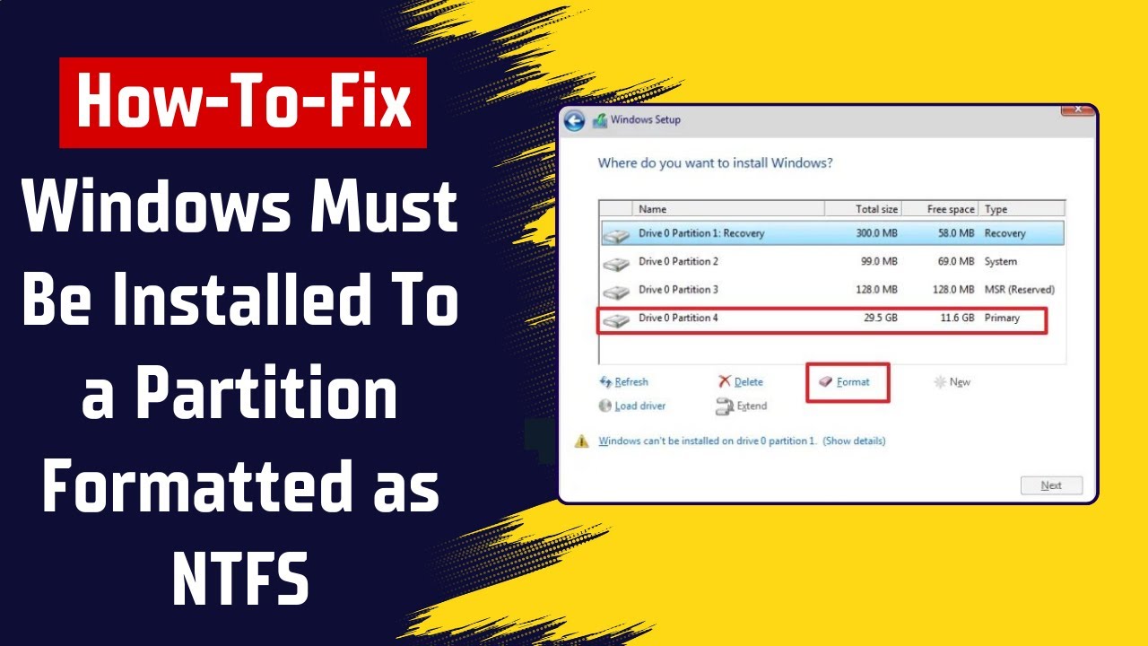 How To Fixed Windows Must Be Installed To a Partition Formatted as NTFS When Installing Windows ...