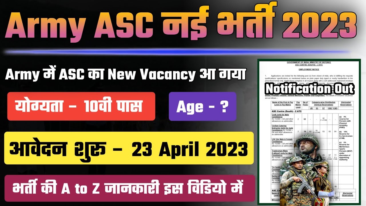 Army ASC Notification Out 2023 | Army ASC New Vacancy 2023 | Army ASC ...