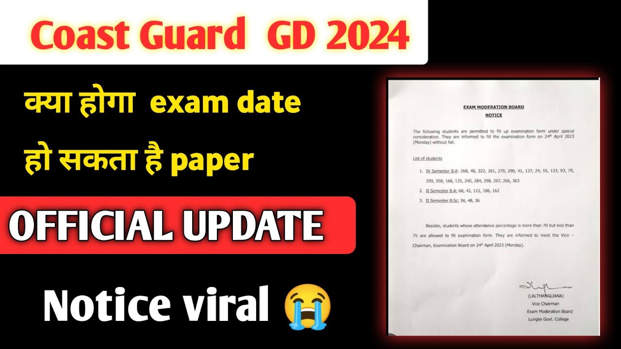 Coast Guard Navik GD Exam Date 2024 | Coast Guard Admit Card 2024 | ICG ...