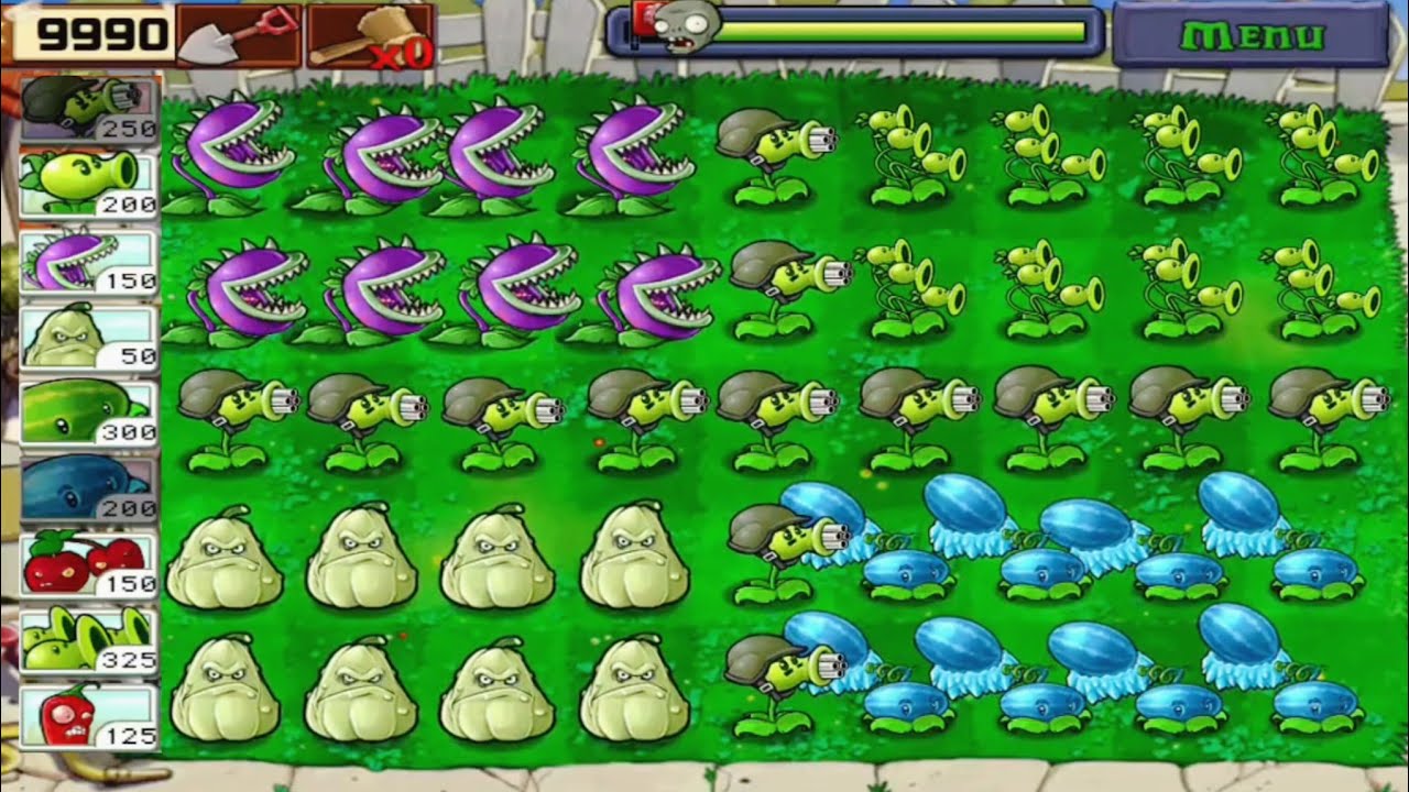 Pvz Gameplay | Chomper & Three Pea vs Squash & Winter Melon vs All ...