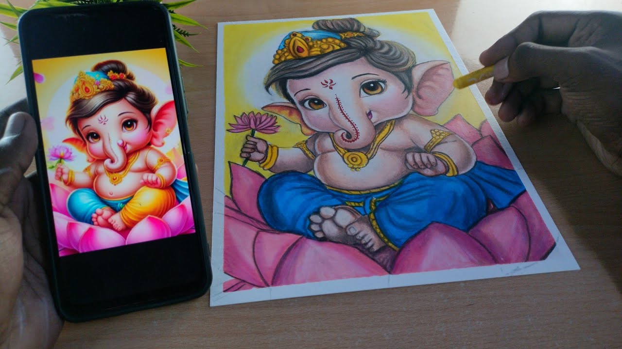ganesh ji ki drawing Il Ganesh chaturthi drawing ll oils pastel colours ...