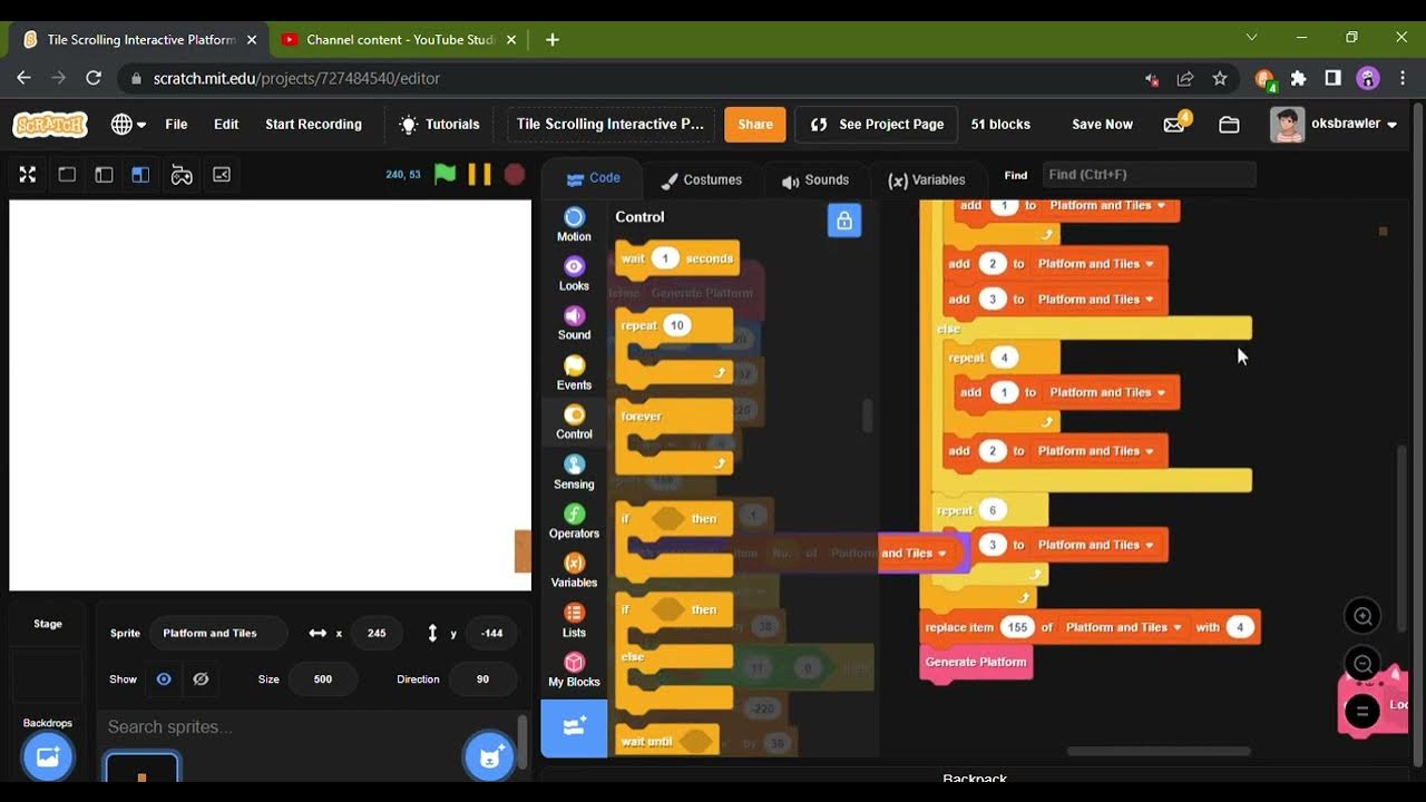 How to make a Tile Scrolling Interactive Platformer game on Scratch ...