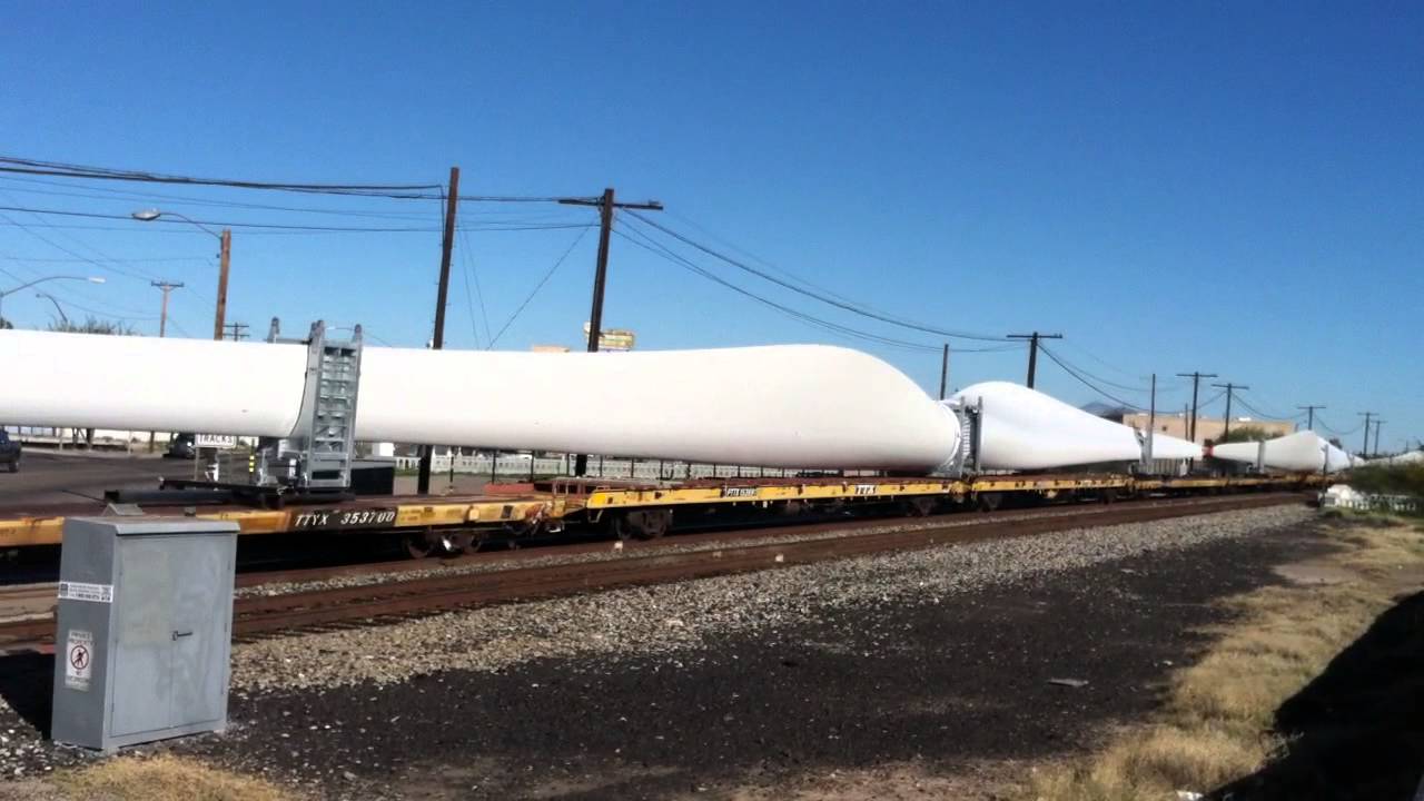 A lot of wind power propeller blades on a train - YouTube