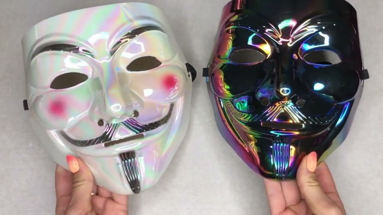 Anonymous maska Vendeta Dúhová a biela, Halloweenska maska - YouTube