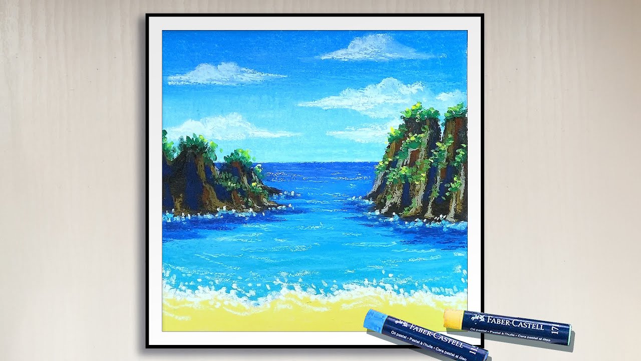 Oil Pastel Landscape | How to draw a sea and island with oil pastels ...