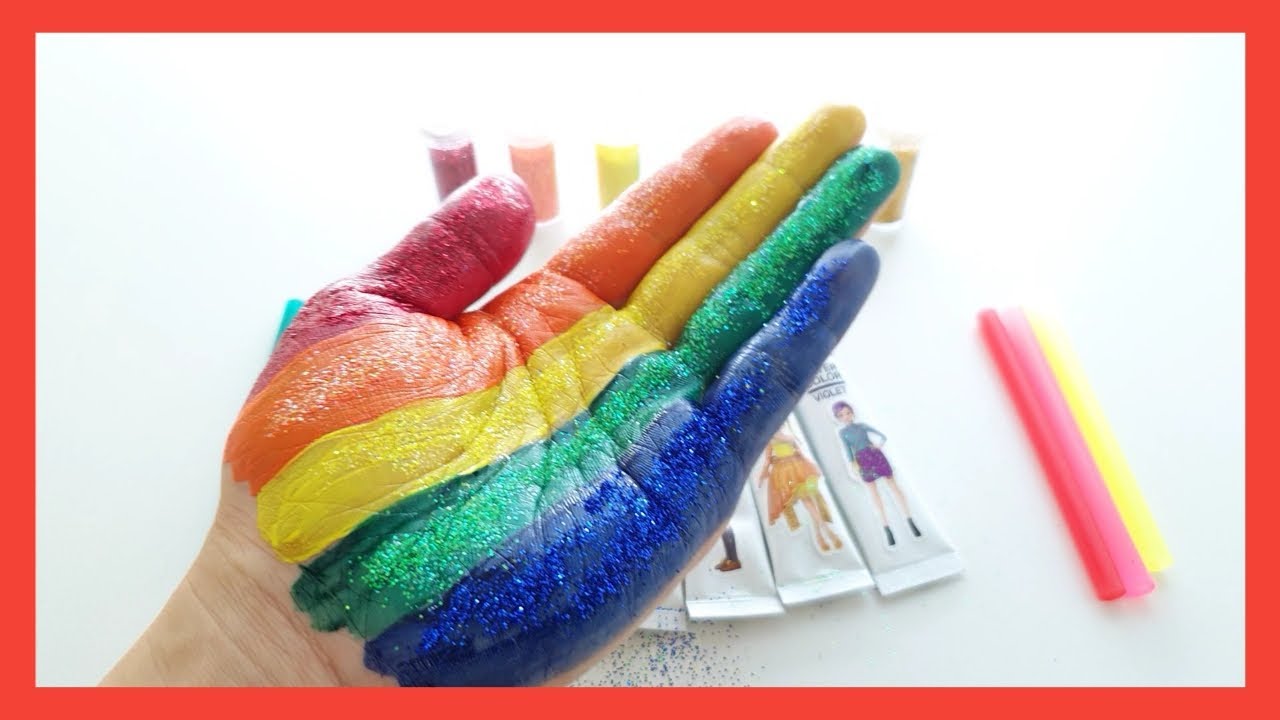 Satisfying Video l How To Make Rainbow hand painting with glitter #003 ...