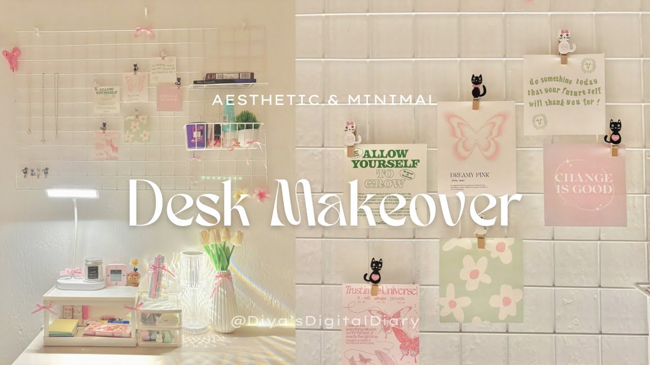 Pinteresty Desk Tour/makeover ₊˚🎧📓 | Minimal & Cozy Study Table Setup🎀 #aestheticvlog # ...