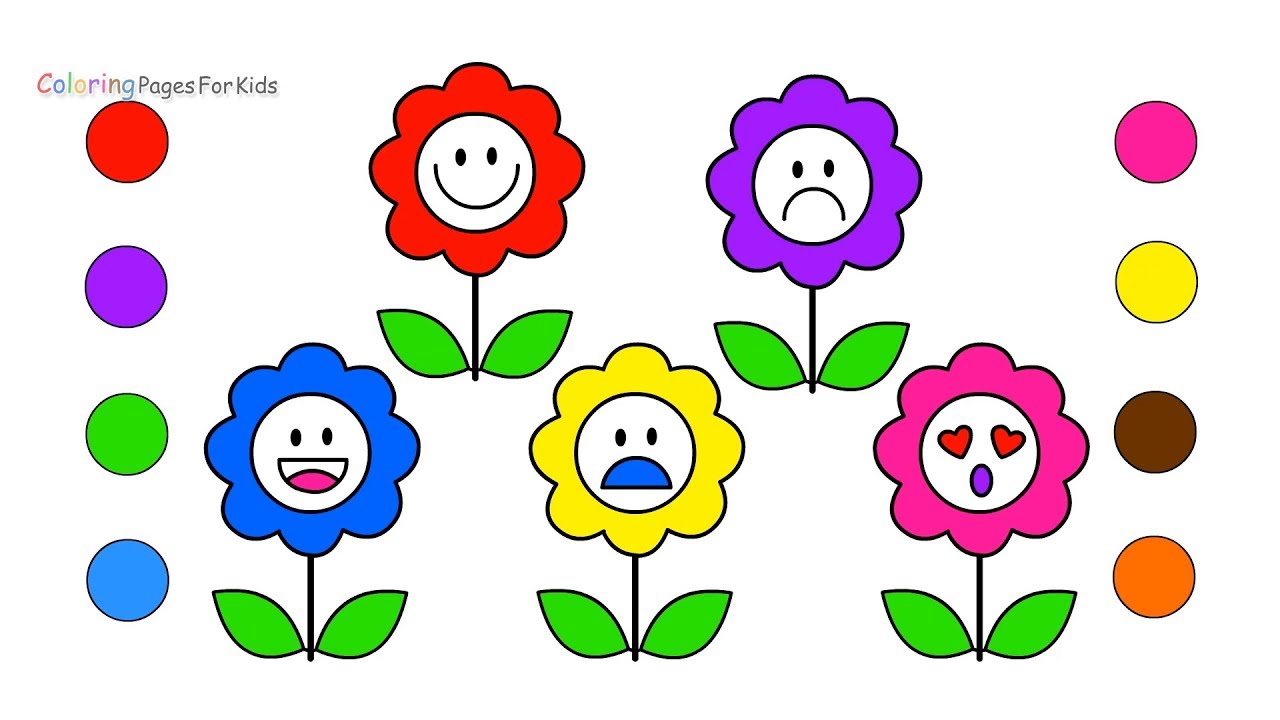 How To Draw Flower Emoji Face Coloring Pages For Kids Children – Learn ...