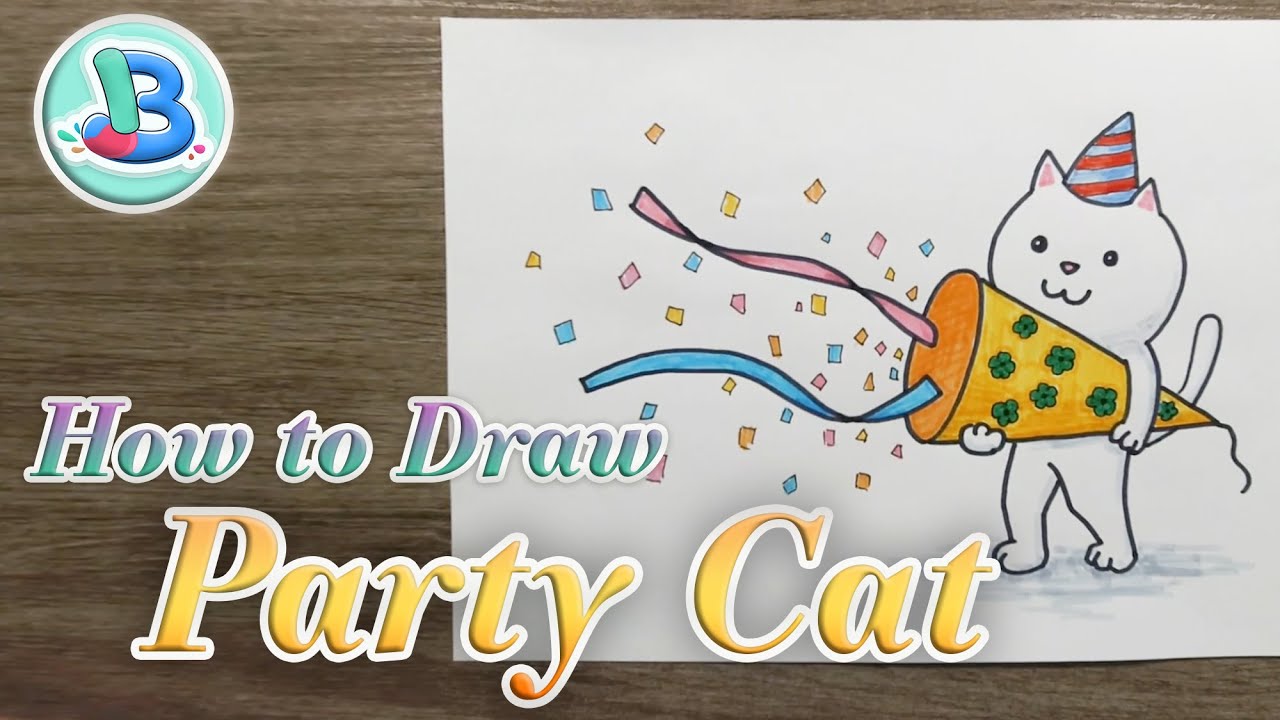 How to Draw a Party Cat 🐱🎉🎊 | Easy Step by Step for Beginners | Drawing ...