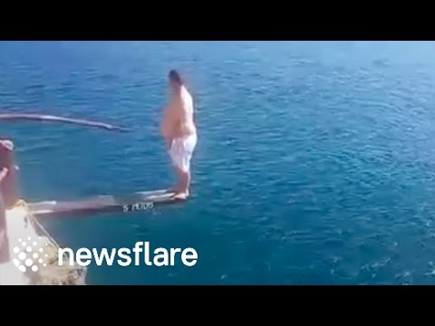 Fat Man Cliff Jumping Fail - YouTube