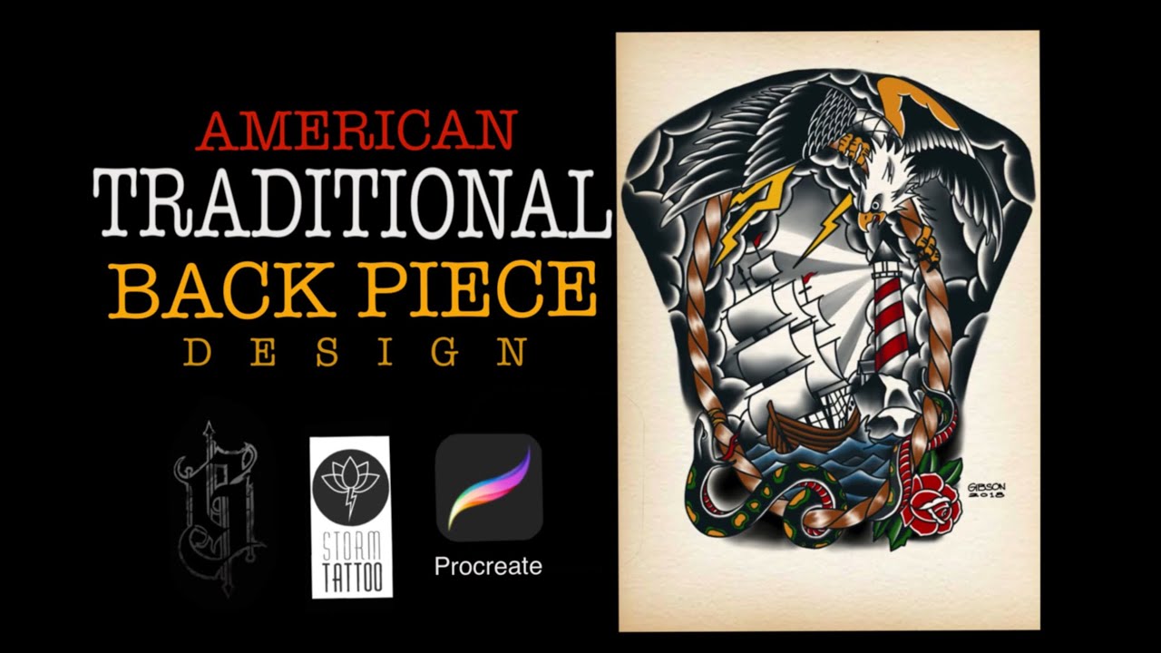 Tattoo American traditional back piece design - YouTube