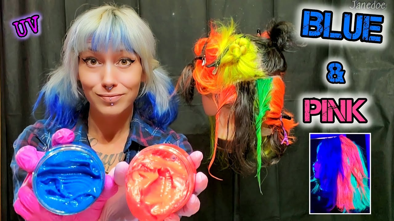 BLUE & PINK over YELLOW & ORANGE HAIR DYE ! COLORING HAIR DAY! - YouTube