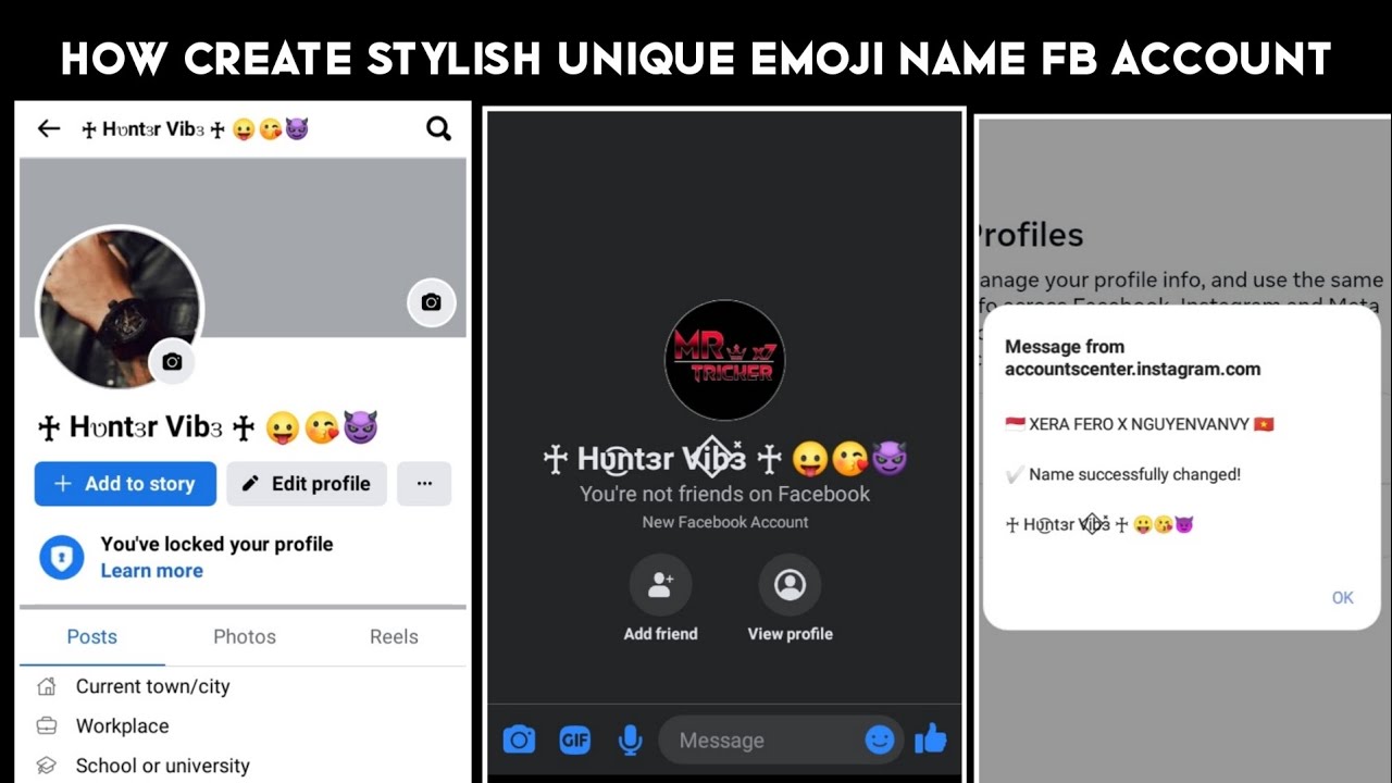 HOW CREATE STYLISH UNIQUE EMOJI NAME FB ACCOUNT 2025 | Mr Tricker 07 ...