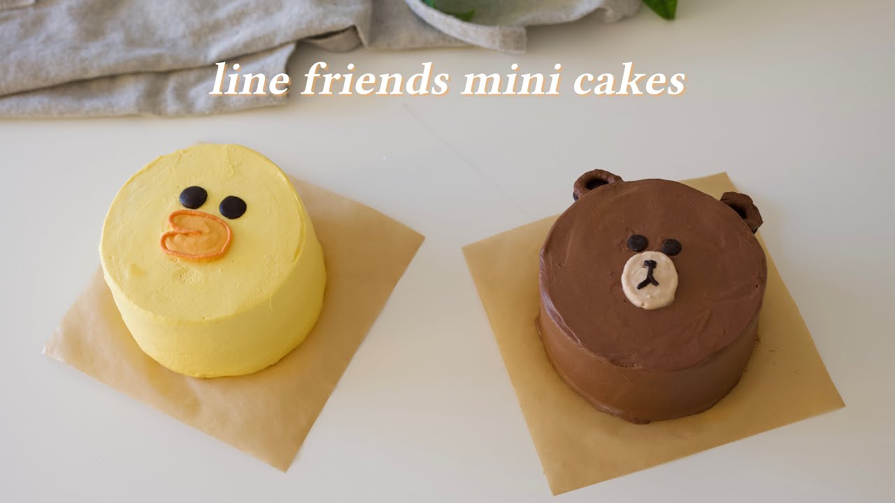 Line friends mini lunchbox cakes 🐥🐻 baking vlog - YouTube