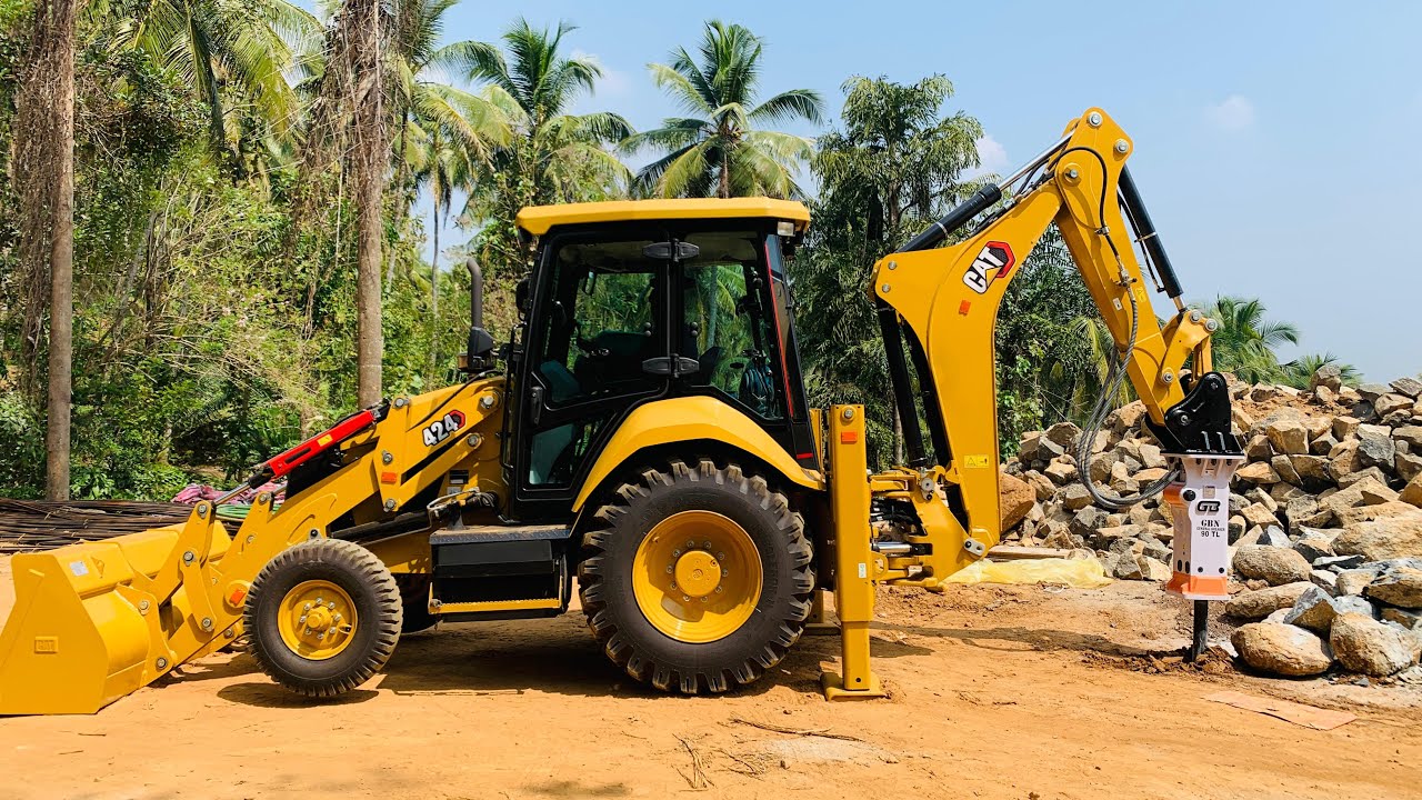 GB Breaker (GBN90TL) in CAT424B Backhoe Loader - YouTube