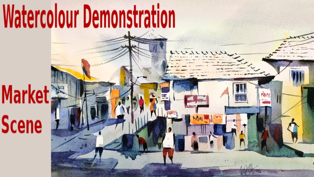How to Paint a Market scene/ Watercolour Painting demonstration. - YouTube