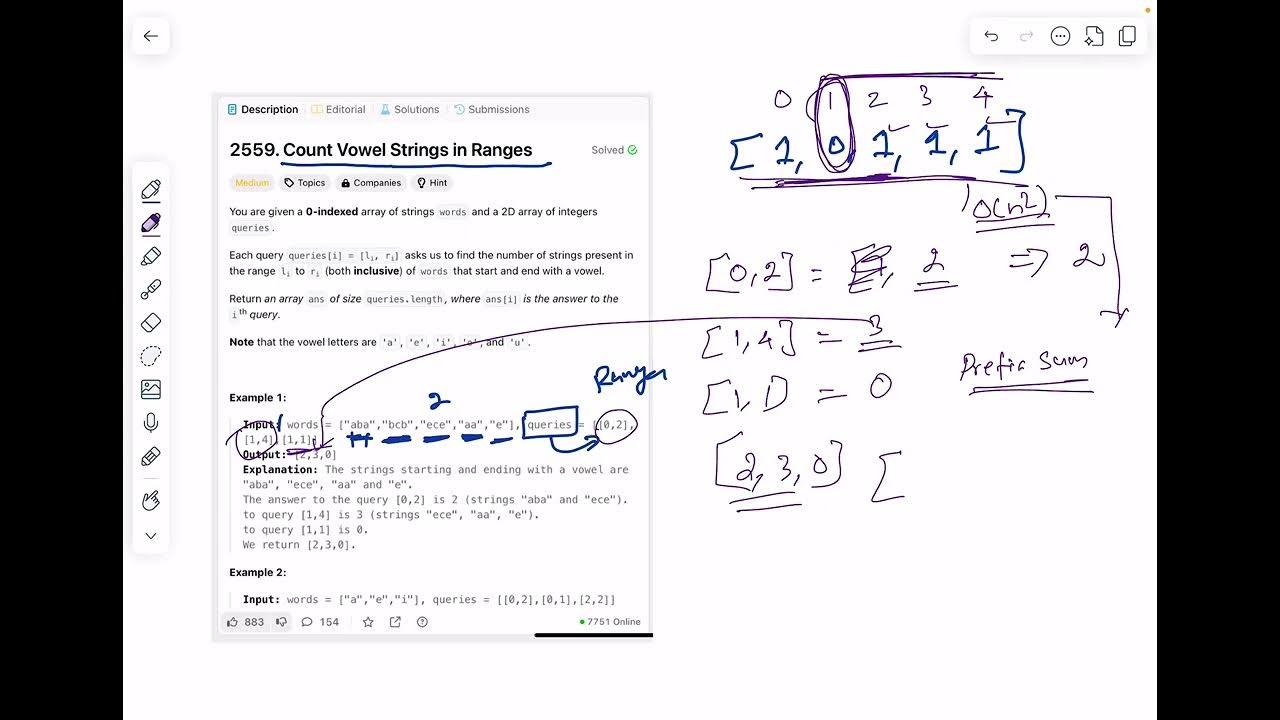 2559. Count Vowel Strings in RangesSolved - YouTube