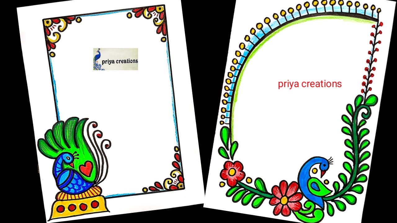 peacock border design | peacock drawing | how to draw peacock | project ...