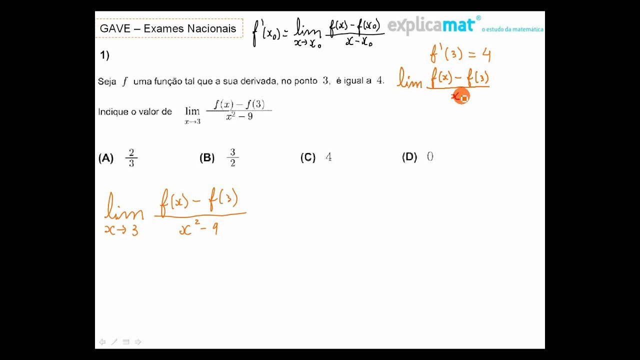 Derivadas 12 º Ano Matemática Exame Nacional Youtube