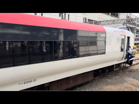 MH有り！塗装変更入場21本目…【E259系Ne021編成 OM入場回送（塗装変更）】E259系ｸﾗNe021編成が回送電車として大宮駅13番線を発車するシーン（回8895M）2024.2. ...