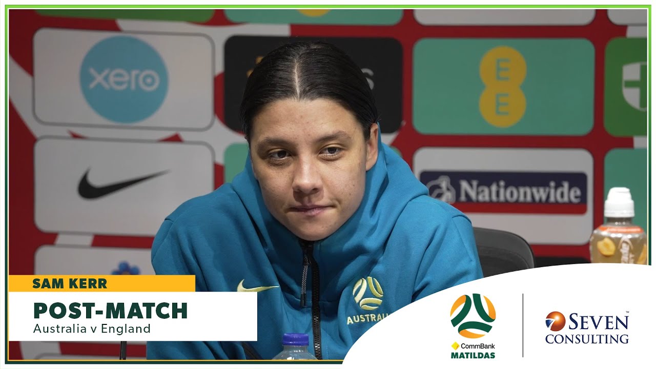 Sam Kerr | Post-Match Press Conference | CommBank Matildas v England ...