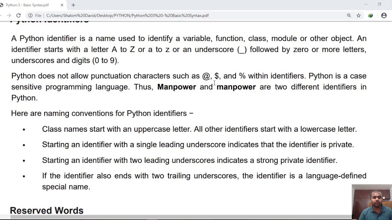 PYTHON Identifiers and Reserved words - YouTube