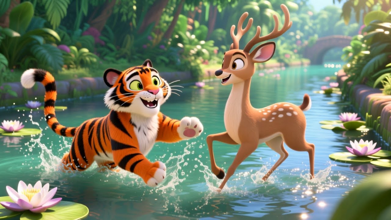 🐯 MICKEY MOUSE AND THE TIGER PETS WITH DEER BY THE BEAUTIFUL JUNGLE ...