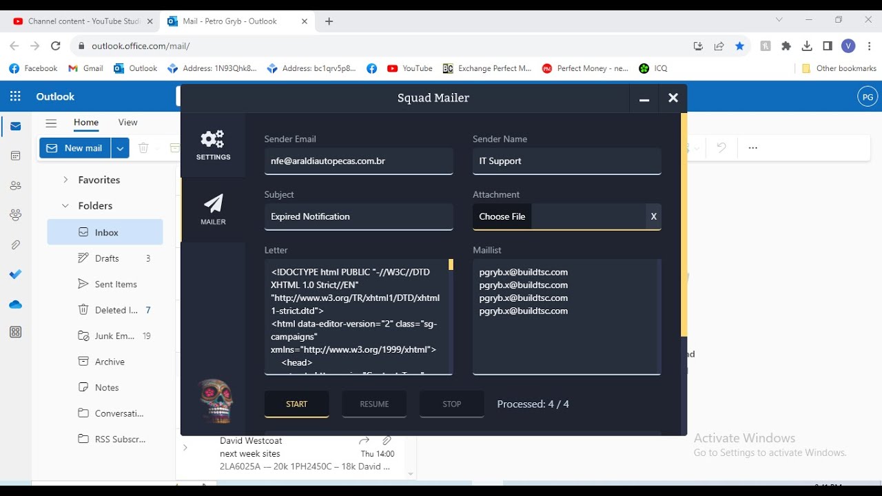SQUAD Sender Inbox Office 365 100% (mass sender) - YouTube