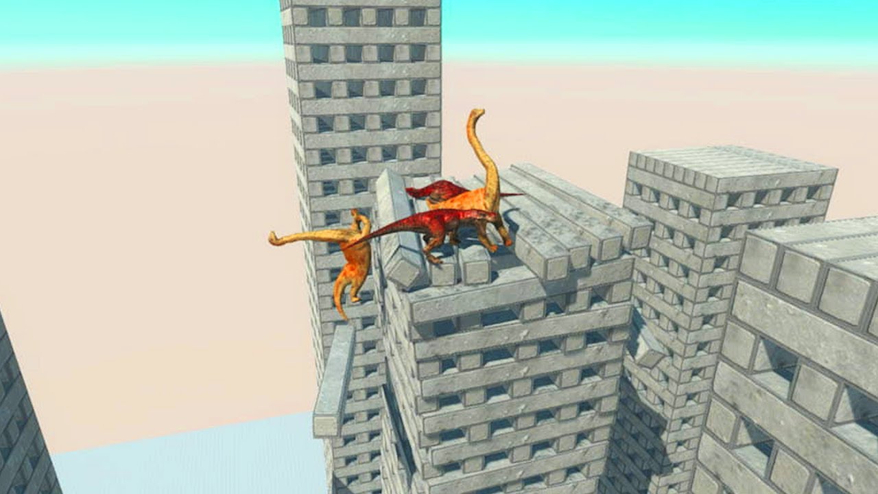 Biggest Dino fighting on Wobbly Building ! ARBS - Animal Revolt Battle ...