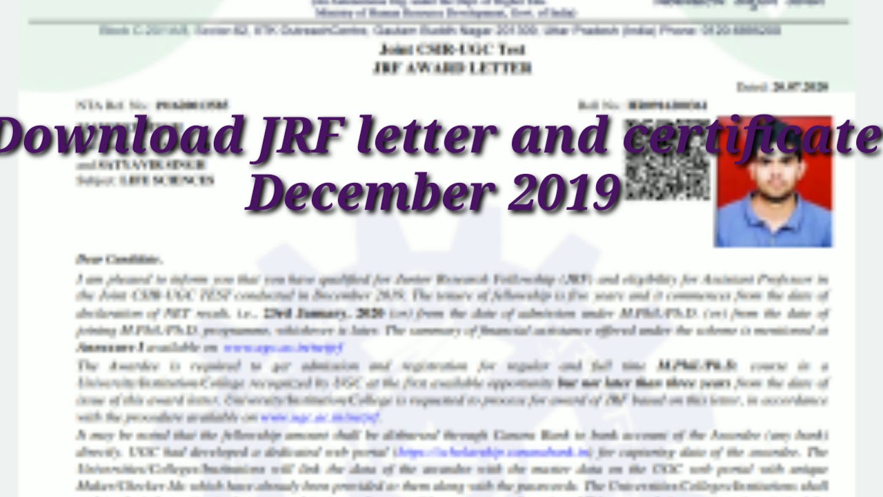 CSIR UGC NET December 2019 e -certificate| JRF award letter | How to ...