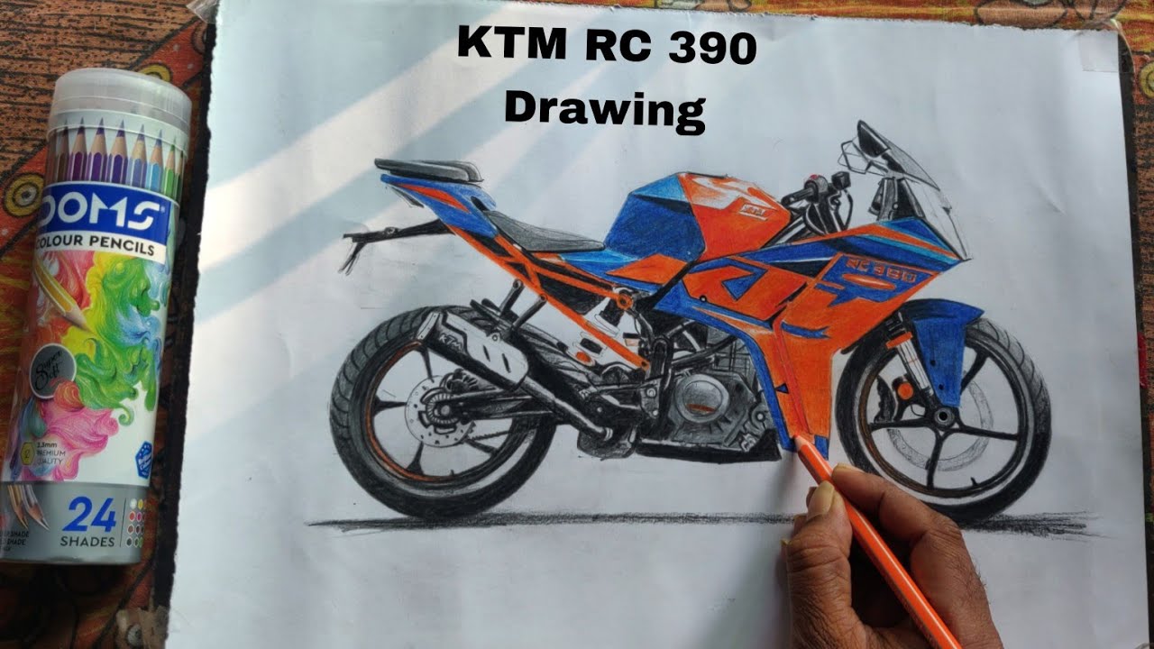 How to draw KTM RC 390 bike| Step by step for beginners | Sports bike ...