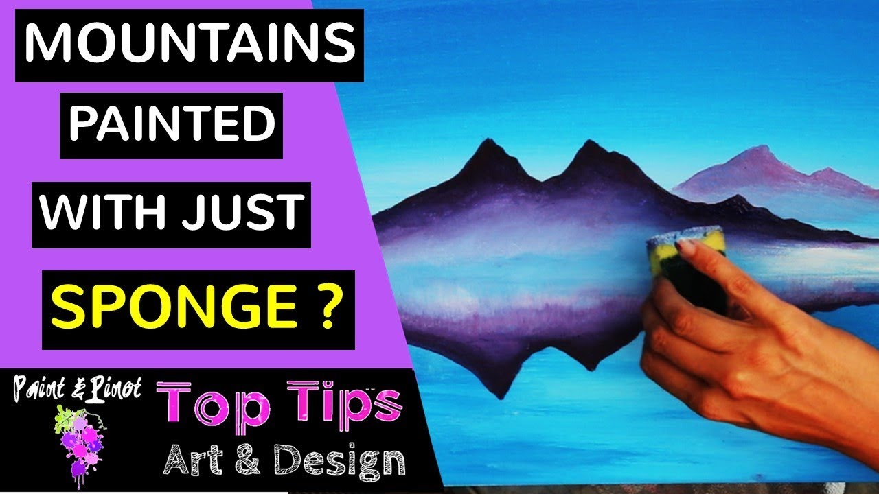 Paint this stunning mountain landscape with just a basic sponge! - YouTube