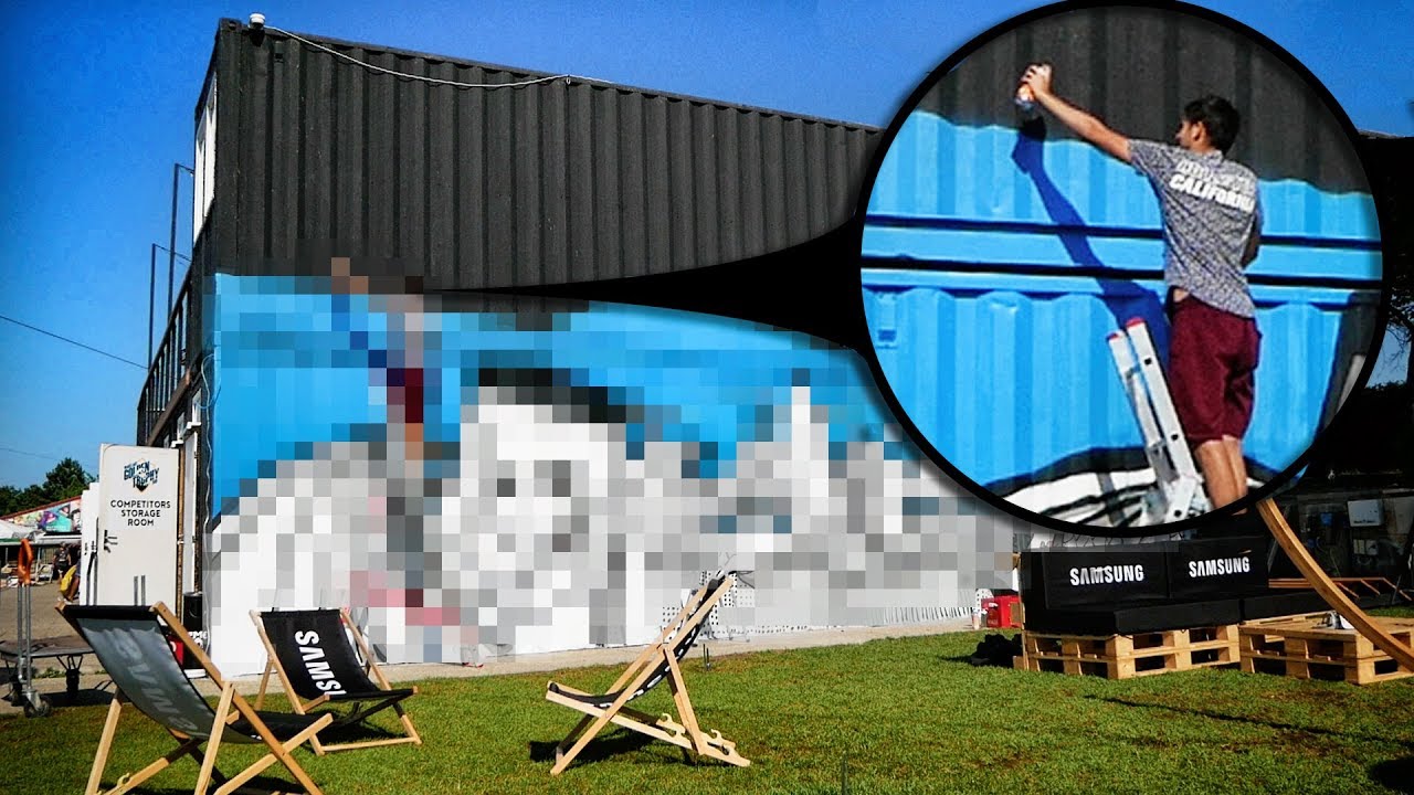 Painting a HUGE Beach MURAL (On a terrible Surface) - YouTube