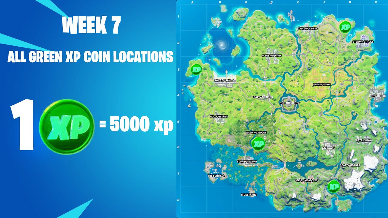All Week 7 Green Xp Coin Locations! Fortnite Week 7 Xp Coins - Fortnite ...