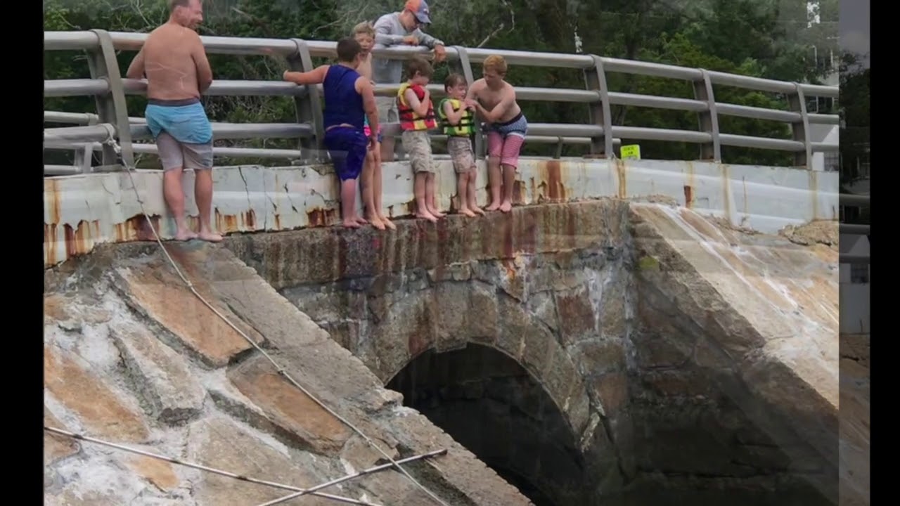 Bluefish River Bridge Duxbury MA Bridge Jump Kids Eli and Briggs - YouTube