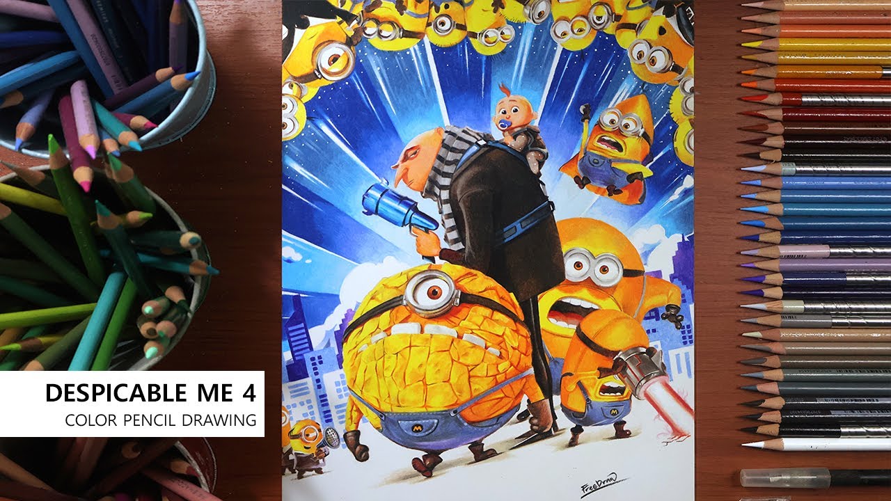 DESPICABLE ME 4 colored pencil drawing - Freedraw - YouTube