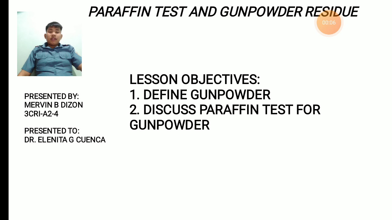 Lesson 6 paraffin test ang gunpowder residue - YouTube