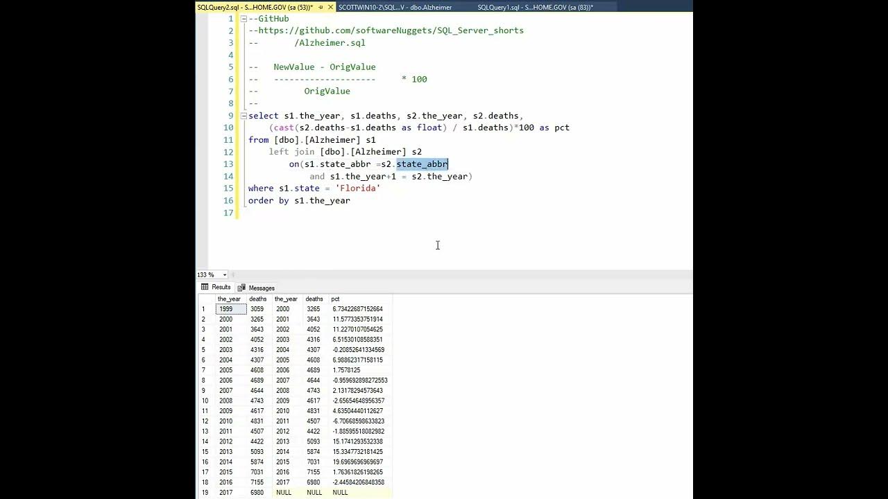 Vid 7 - How to solve for Percent Change using Sql Server. Analyze ...