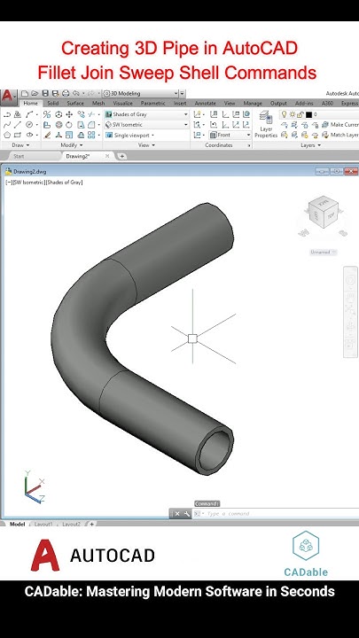 Creating 3D Pipe in AutoCAD | Fillet Join Sweep Shell Commands # ...