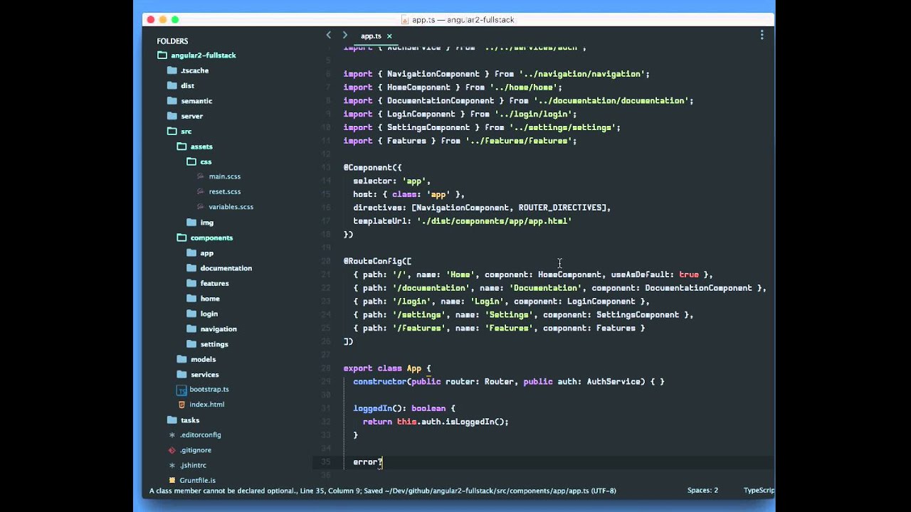 Angular2 Fullstack Boilerplate tslint Live Errors Example - YouTube