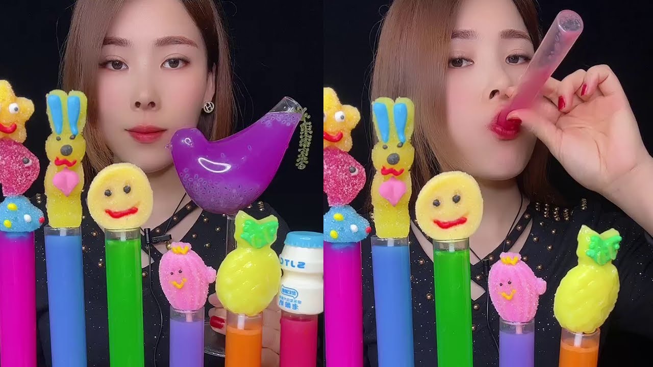 ASMR Rainbow Drinks | Drinking Water Sounds | Cotton Candy - YouTube