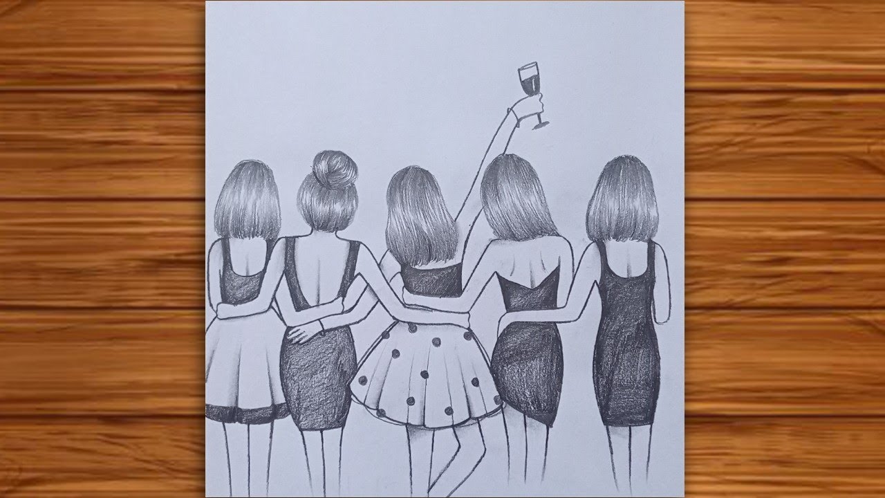 How to draw five girls best friends forever 💗|best friends drawing easy ...