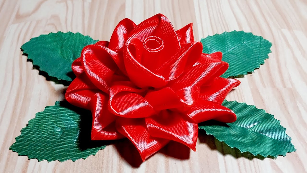 Handmade diy ribbon rose flowers | DIY How To Make Red Ribbon Rose ...