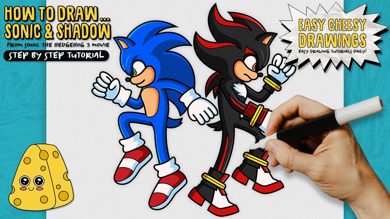 How to Draw SONIC & SHADOW 🔵⚫⚡ (Sonic the Hedgehog 3) | Easy Step-By ...