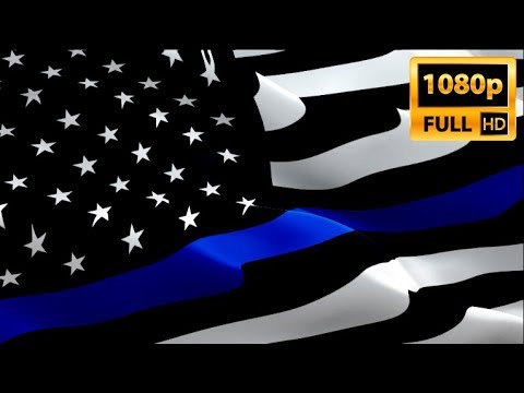 Police Flag Wave Loop waving in wind. Realistic Thin Blue Line Flag ...