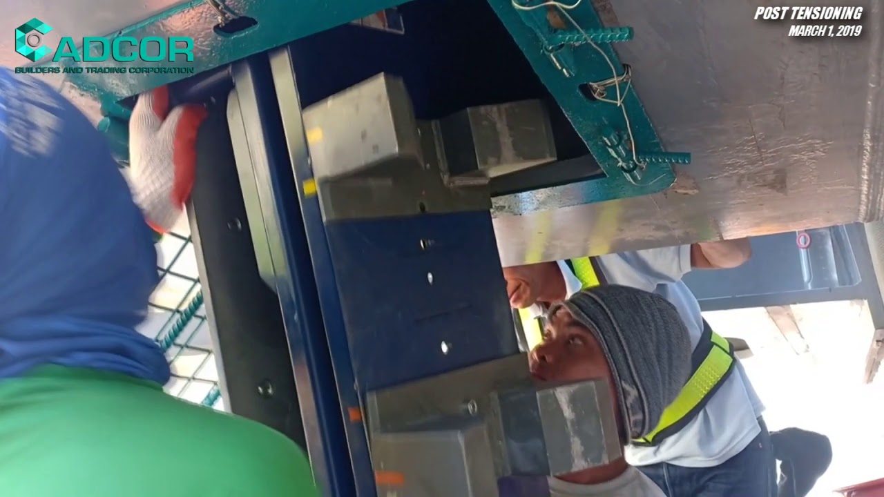 Skyway3 phase 2B post tensioning of PT bars for steel coping beams ...