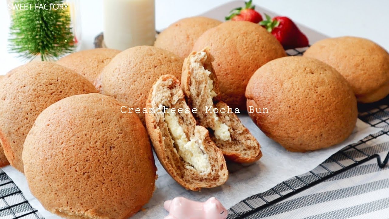 커피향 솔솔~크림치즈 모카 번 만들기 : Creamcheese Mocha Bun Tutorial : SWEET FACTORY ...