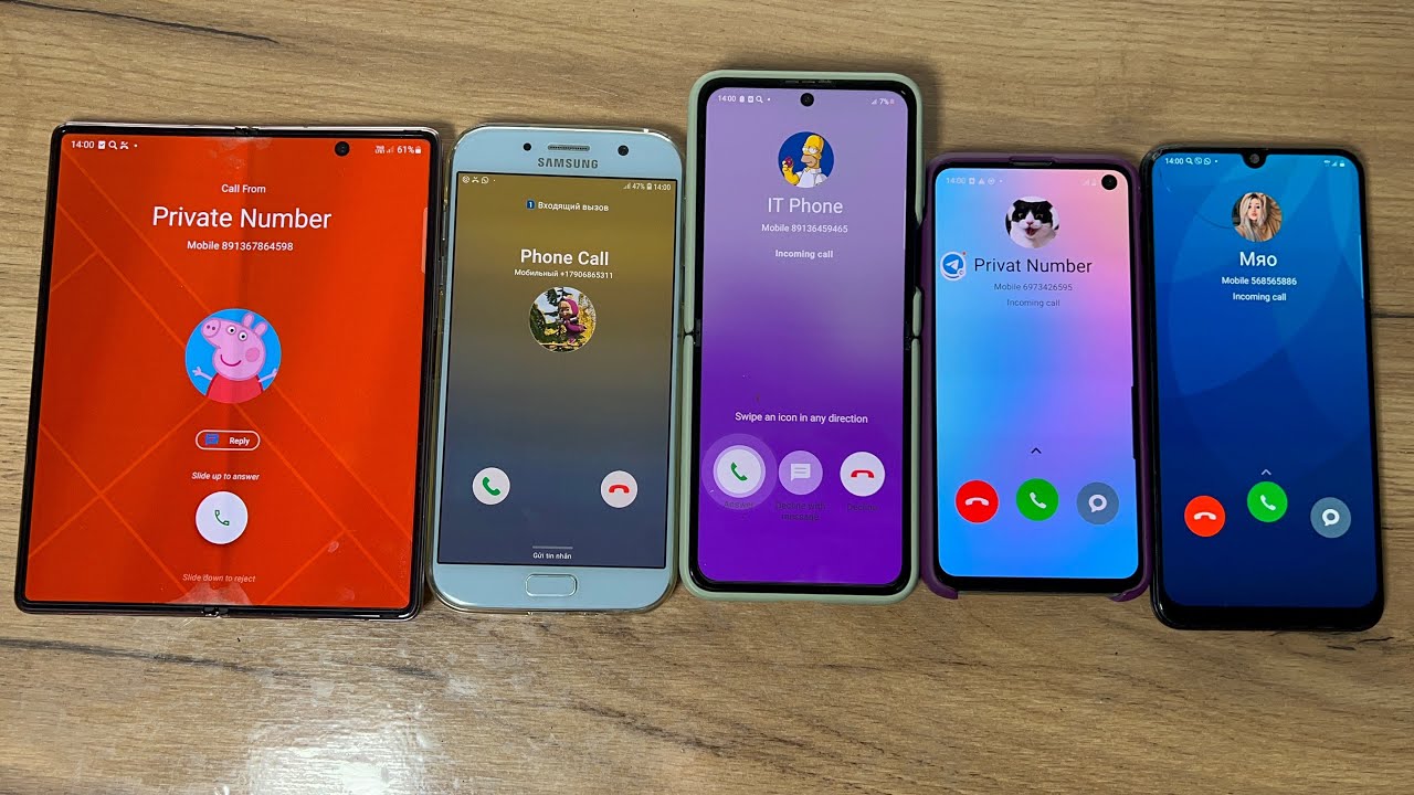 Five Phones Incoming Calls Samsung Fold vs Z Flip 3 Galaxy vs A7 (2017 ...
