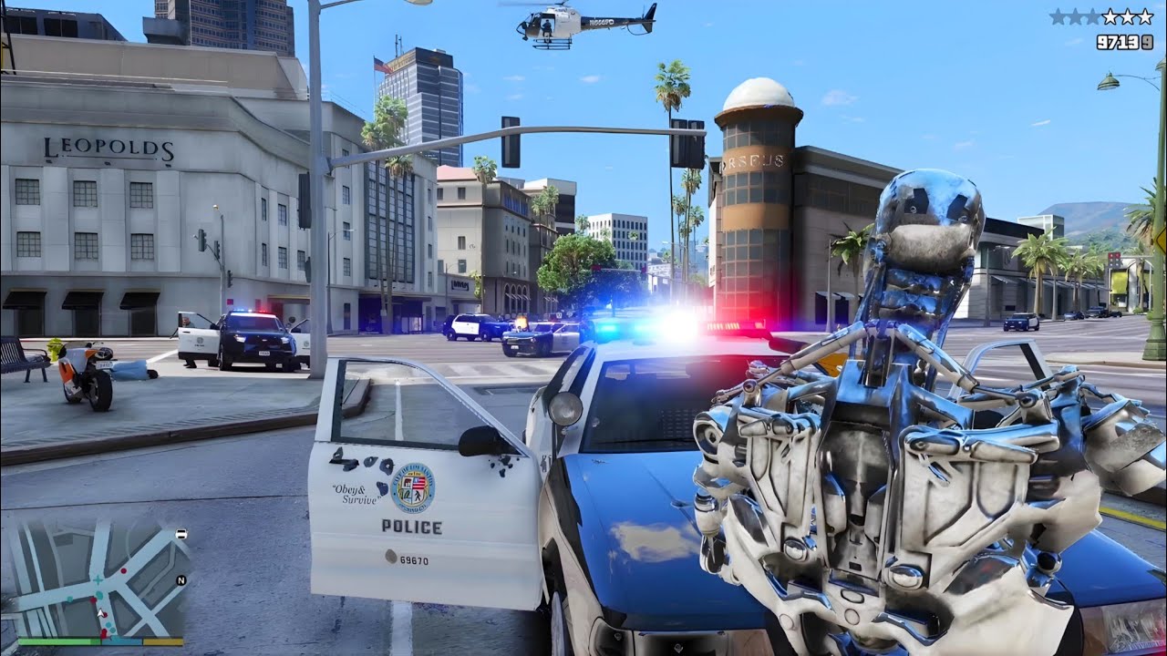 GTA 5 : Terminator T600 Massacre & Army Police Base Rampage + Five Star ...